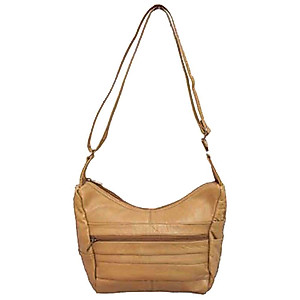 Women's Leather Medium Cross Body Purse Shoulder Ladies Handbag with Many Pockets(Light Brown)
