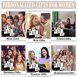 YOOLIFE Bridesmaid Proposal Gifts for Women, Retirement Mom Teacher Gifts Initial Tote Bag Beach Makeup Bags for Women Personalized Wedding Bridesmaid Girlfriend Aunt Birthday Gifts for Women Letter F