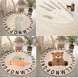 ABC Round Rug for Kids Soft Alphabet Nursery Area Rug Boys Girls Educational Learn Fun Rug Play Mat Baby Crawling Mat Carpet for Kids Room Bedroom Living Room Decor (Dinosaur, 39 inch)