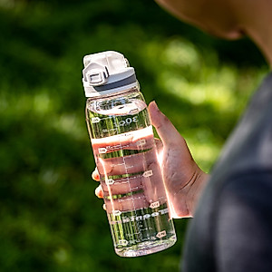 Teentumn 30oz Sport Water Bottle with Time Markers, Large Durable Gym Plastic Bottle Tritan BPA Free for Fitness, Outdoor Enthusiasts, Leakproof Clear (Pack of 1)