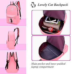 4Pcs Cute Cat Prints Canvas Primary School Bag Rucksack Backpack Set for Girls Elementary Bookbag