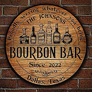 N NAMESIS All Over Printed Sign, Bar Sign, Bourbon Signs, Bar Decor, Personalized Bar Sign, Bar Signs for Home Bar, Man Cave Sign, Gift for Dad, Gift for Men, Gift for Father Day 8", 12", 18" Wood Sign