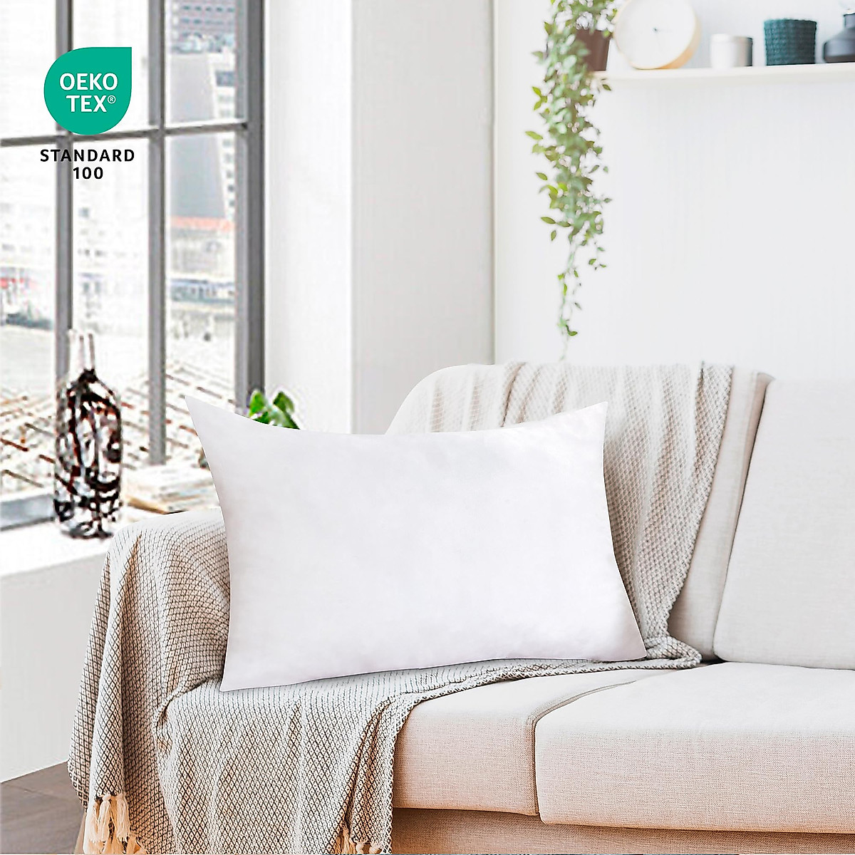 ROYALE LINENS 16 x 24 Pillow Insert - Down Alternative Throw Pillows Insert - Rectangle Pillow Pack of 1 White - Bed & Couch Pillows - Inner Cushion for Bed, Cushion for Living Room - Shams Stuffer