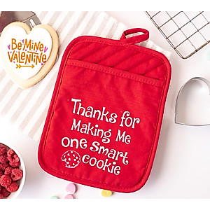Teacher Appreciation Gift for Women - Thank You Present Potholder - One Smart Cookie Oven Mitt - Set of 2 (One Smart Cookie)