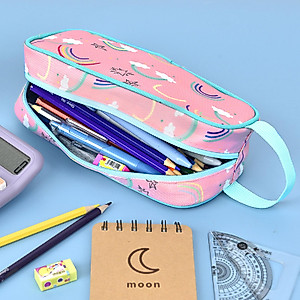 BETURETOP Cute Pencil Case for Girls, Pencil Case for Kids, Large Capacity Pencil Pouch Organizer for Student School Office Supplies, Kids Pen Holder Pencil Box with Zipper (Rainbow)