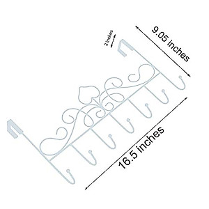 eywlwaar Over The Door Hooks with 7 Hooks Metal Rack for Home Use Hats Coats Key Bag Clothes Scarfs Hooks and Love Design(White)