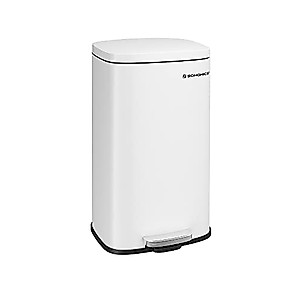 SONGMICS 8-Gallon Trash Can, Stainless Steel, with Hinged Lid, Plastic Inner Bucket, Soft Closure, Odor Proof, Hygienic, White