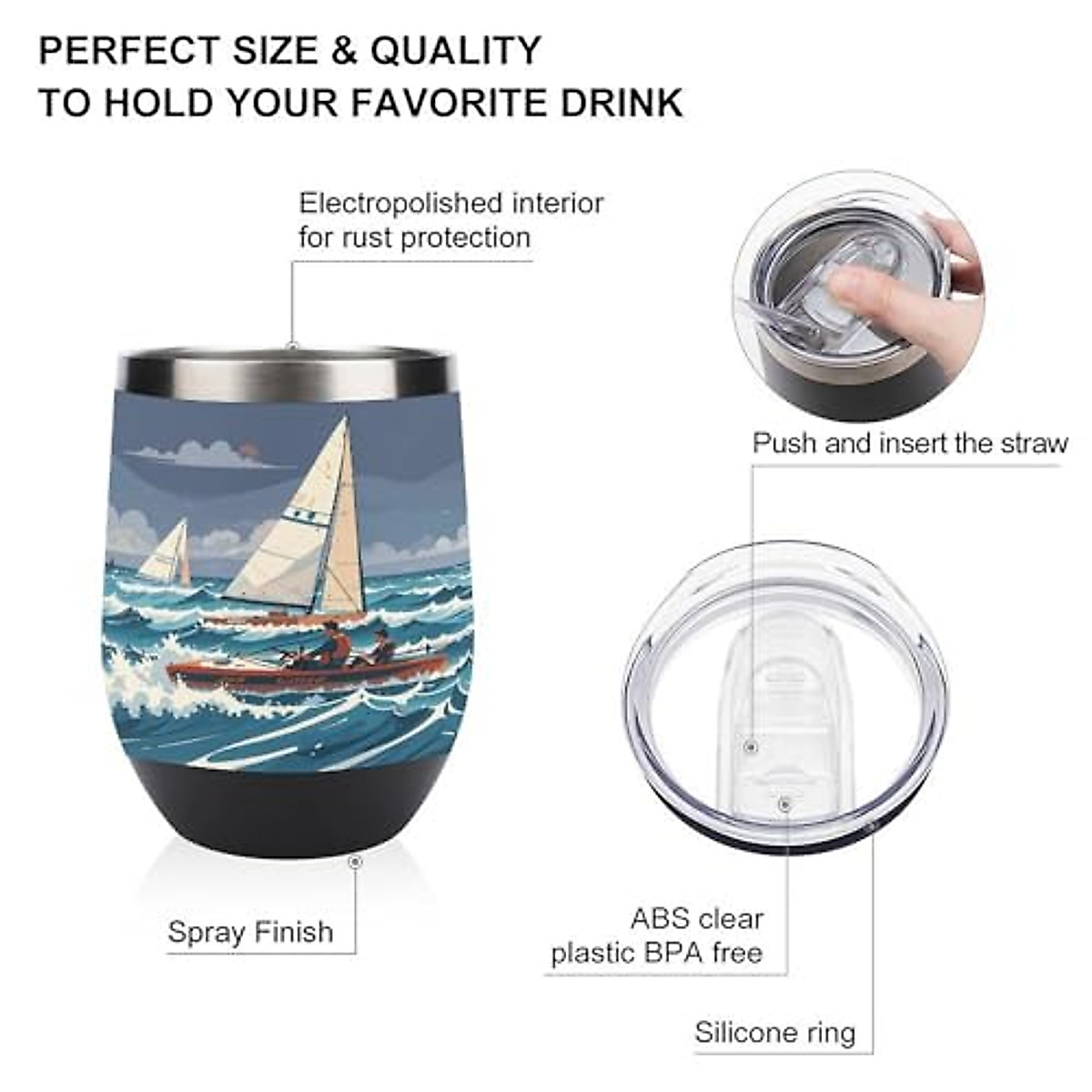 OPTKSNCU 304 Stainless Steel Insulated Cup with Lid, Two Rowboats Print Durable, And Easy to Clean – Ideal for Home, Office, And Gift Giving