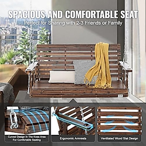 VEVOR Wooden Porch Swing 4.5 ft, Patio Bench Swing for Courtyard & Garden, Upgraded 880 lbs Strong Load Capacity, Heavy Duty Swing Chair Bench with Hanging Chains for Outdoors, Carbonized Brown