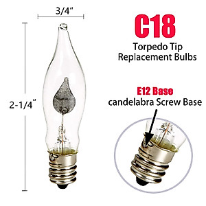 Christmas Flicker Flame Light Bulbs, Clear Flame Tip Candelabra Bulbs, Window Candles Replacement Bulbs with Orange Flame, 1 Watt, E12 Candelabra Base, 12 Pack