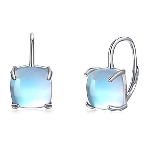 VONALA Moonstone Earrings 925 Sterling Silver Square Hoop Earrings Leverback Earrings for Women Birthday