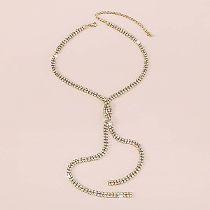 Chargances Golden Sparkly Rhinestone Y Lariat Long Necklace Tennis Crystal Backdrop Statement Necklace for Women