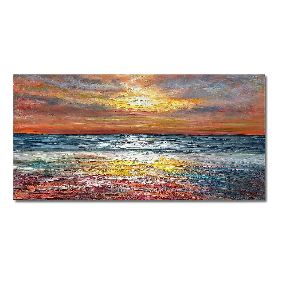 Limiyer Art Sea Sunrise Landscape Modern Abstract Oil painting Canvas Oil Painting wall art decoration 24x48 inch