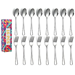 16-Piece Dinner Forks and Spoons Silverware Set, Stainless Steel Flatware Cutlery for Kitchen Home Restaurant, Heavy duty Fork 7.2 Inch and Tablespoon 6.7 Inch, Dishwasher Safe