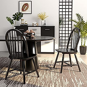 Giantex Set of 4 Windsor Chairs, Wood Dining Chairs, French Country Armless Spindle Back Dining Chairs, Farmhouse Kitchen Dining Room Chairs, Black