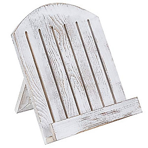 MyGift Shabby Whitewashed Wood Cookbook Holder Stand, Countertop Recipe Book Binder iPad Tablet Holder with Kickstand