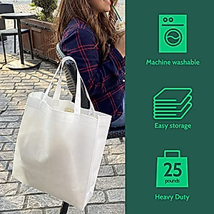 Bagways 10 PACK Reusable Grocery Bags with Handles, Durable, Foldable, Washable Eco-Friendly Shopping Totes, 14x6.5x14 Inch, Cream