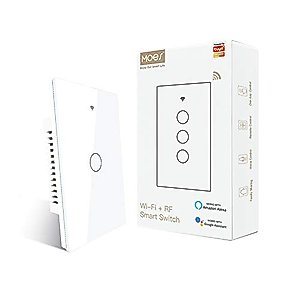 MOES Touch Wall Single Live Wire Smart Switch，No Neutral Wire Needed, 2.4GHz WiFi RF433 Light Switch Works with Smart Life/Tuya App, Alexa and Google Home, Single Pole 110V, White 1 Gang