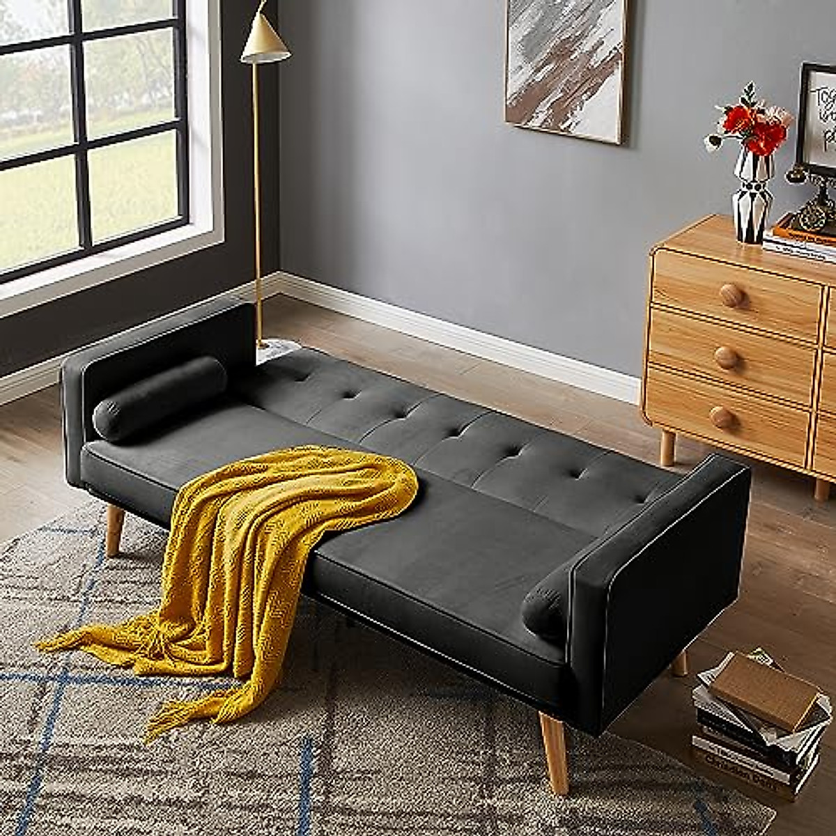 Eafurn Convertible Sofa Bed, Adjustable Modern Futon Couch-Breathable Fabric Folding Lounge Loveseat Reversible Daybed Easy to Clean-Ideal for Bedroom, 72", Grey