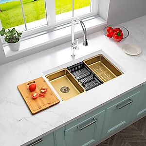 YAQUN Undermount Kitchen Sink 30 Inch, Deep Workstation Granite Composite Stone Kitchen Sink