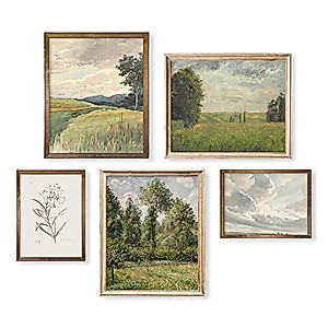 French Country Wall Art Decor - Boho Art Deco Victoria Picture Bathroom - Modern Farmhouse Kitchen Poster Print - Aesthetic Vintage Landscape Set - Sage Green Forest Tree Spring Summer Flower Sketch