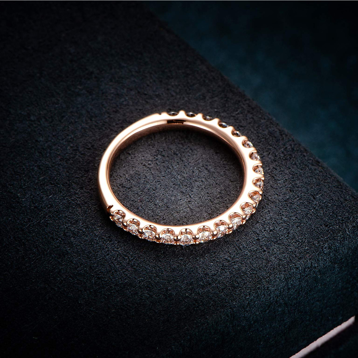 HAFEEZ CENTER Moissanite Wedding Bands for Women, Moissanite Rings for Women, Sterling Silver Rings, 2.5mm Half Eternity Wedding Rings for Women (Rose-Gold, 6.5)