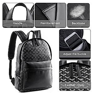 Leather Laptop Backpack for Men Women, School College Bookbag Casual Travel Daypack (Black)
