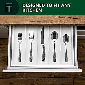 ROYAL CRAFT WOOD Luxury Bamboo Caddy Kitchen Drawer and Silverware Organizer, Utensil Holder and Cutlery Tray with Grooved Drawer Dividers for Flatware 7 Slot, White