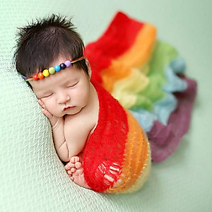 OhhGo Newborn Photography Props, Baby Rainbow Striped Wrap Photo Props Newborn Wraps Photography Stretch for Baby Boys and Girls Shower Gift(40x150CM/15.7x59IN)