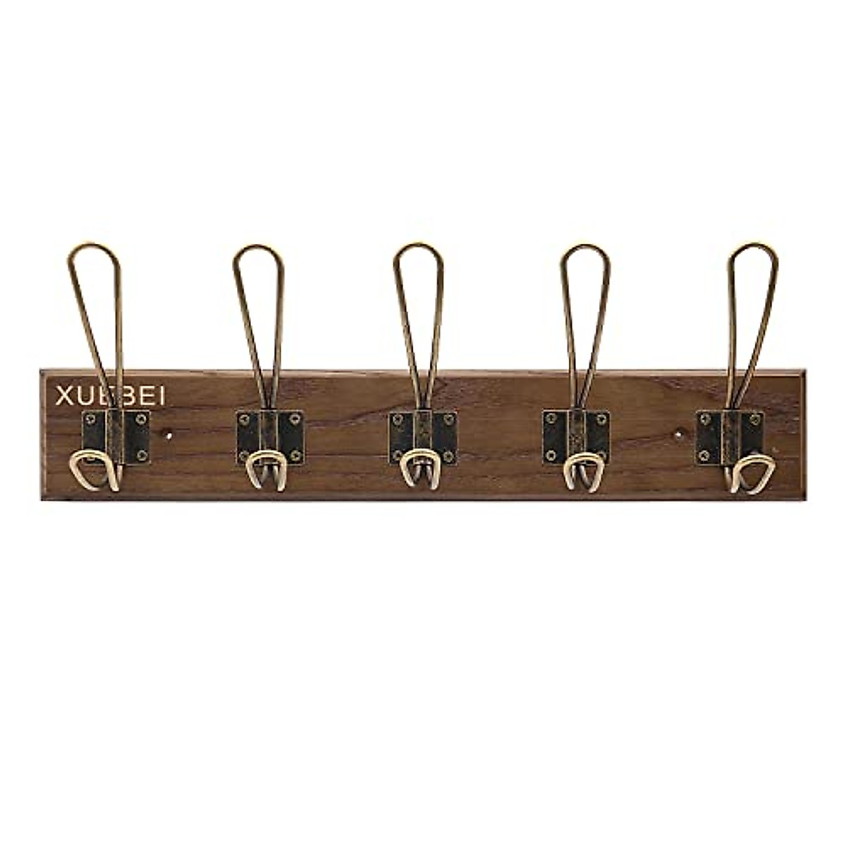 XUEBEI Rustic Wall Mounted Coat Rack Shelf-Brown Wooden Country Style 16" with 5 Rustic Hooks-Solid Wood Forkitchen,Bedroom Hanging Clothes,Hats,Purse, Keys (C-Bronze Hook)