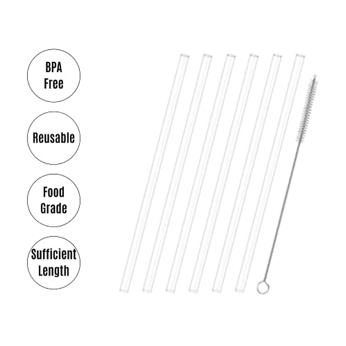 Clear Replacement Straws for Stanley Quencher H.20 Tumbler, Clear Replacement Straws for Simple Modern Tumbler, 6 Pack Reusable Straws with Cleaning Brush, Compatible with 40oz/30oz Tumbler