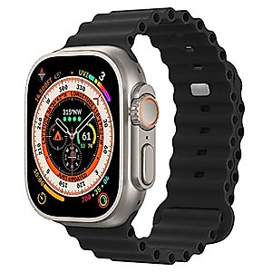 Astorgos Ocean Silicone Band Compatible with Apple Watch Band Ultra2 Ultra 49mm 45mm 44mm 42mm iWatch Series 9 8 7 SE2 SE 6 5 4 3 2 1,Adjustable Band Breathable Replacement Strap for Women Men,Black