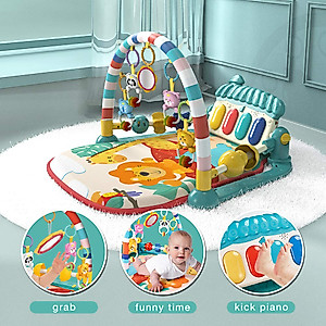 Eners Baby Gyms Play Mats Musical Activity Center Baby Piano Gym Mat Tummy Time Padded Mat for Newborn Toddler Infants(Green)
