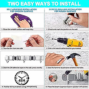 1 Pack Broom Mop Holder Wall Mount Garage Organization Wall Organizer Storage Broom Closet Kitchen Organization Heavy Duty Garage Tools Hanger with 3 Racks 4 Hooks for Garden Laundry Room (Green)