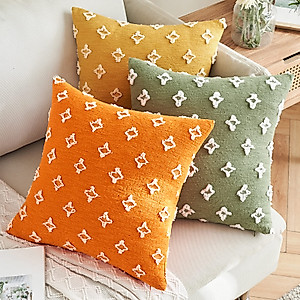 ANRODUO Pack of 2 Orange Pillow Covers Boho Decorative Throw Pillow Covers with Tufted Rhombic Jacquard for Fall Room Decor Decorations 20x20 Cute and Soft Pillowcase for Couch Sofa Bed Living Room