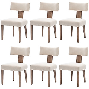 RIVOVA Mid Century Modern Dining Chairs Set of 6 Linen Fabric Upholstered Side Chairs, Modern Kitchen Armless Parson Chairs Solid Wood Dining Chairs, Beige