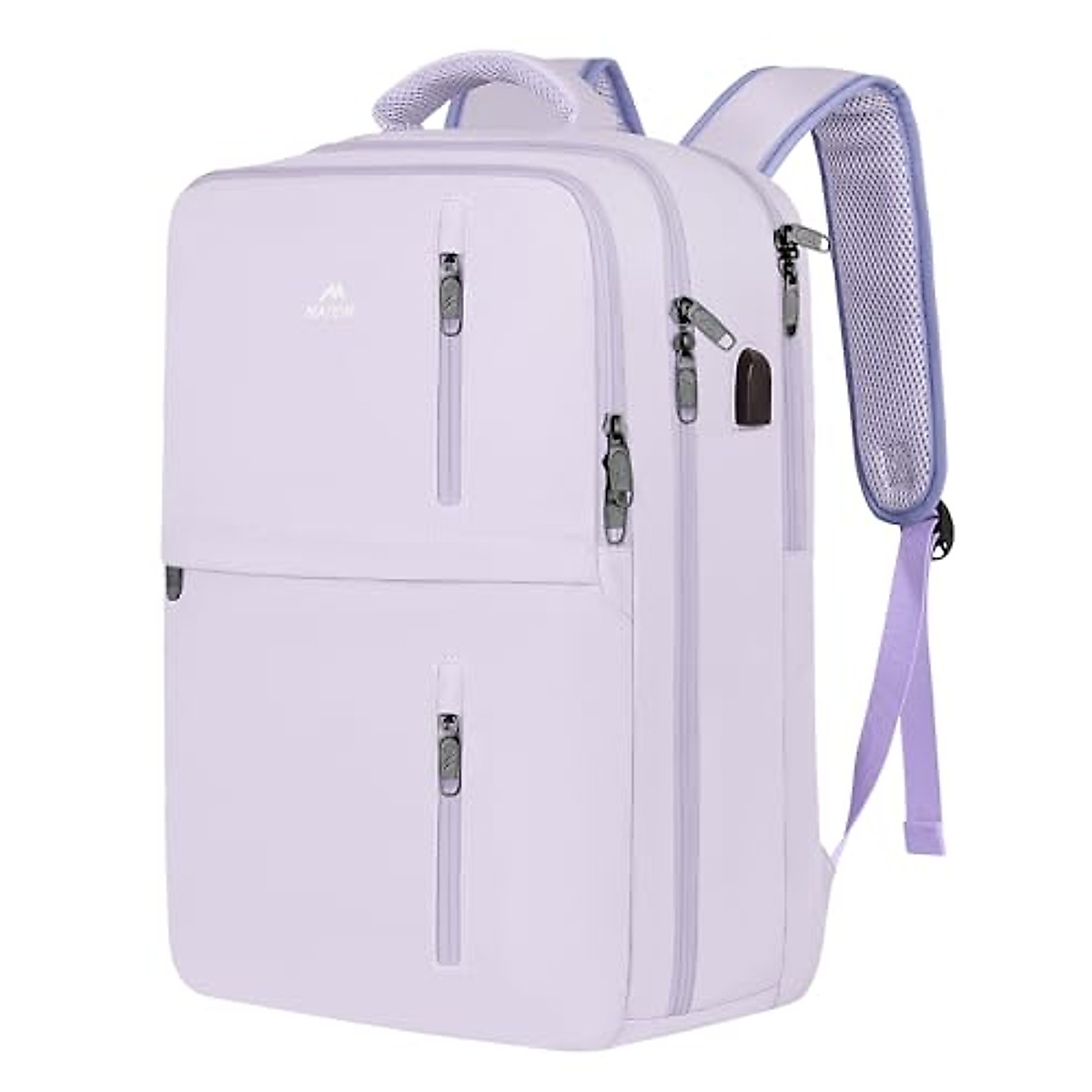 MATEIN Travel Backpacks for Women, Flight Approved 17 Inch Carry on Luggage Backpack with USB Charge Port, 40L Laptop Daypack Business College Overnight Weekender Bag, Light Purple