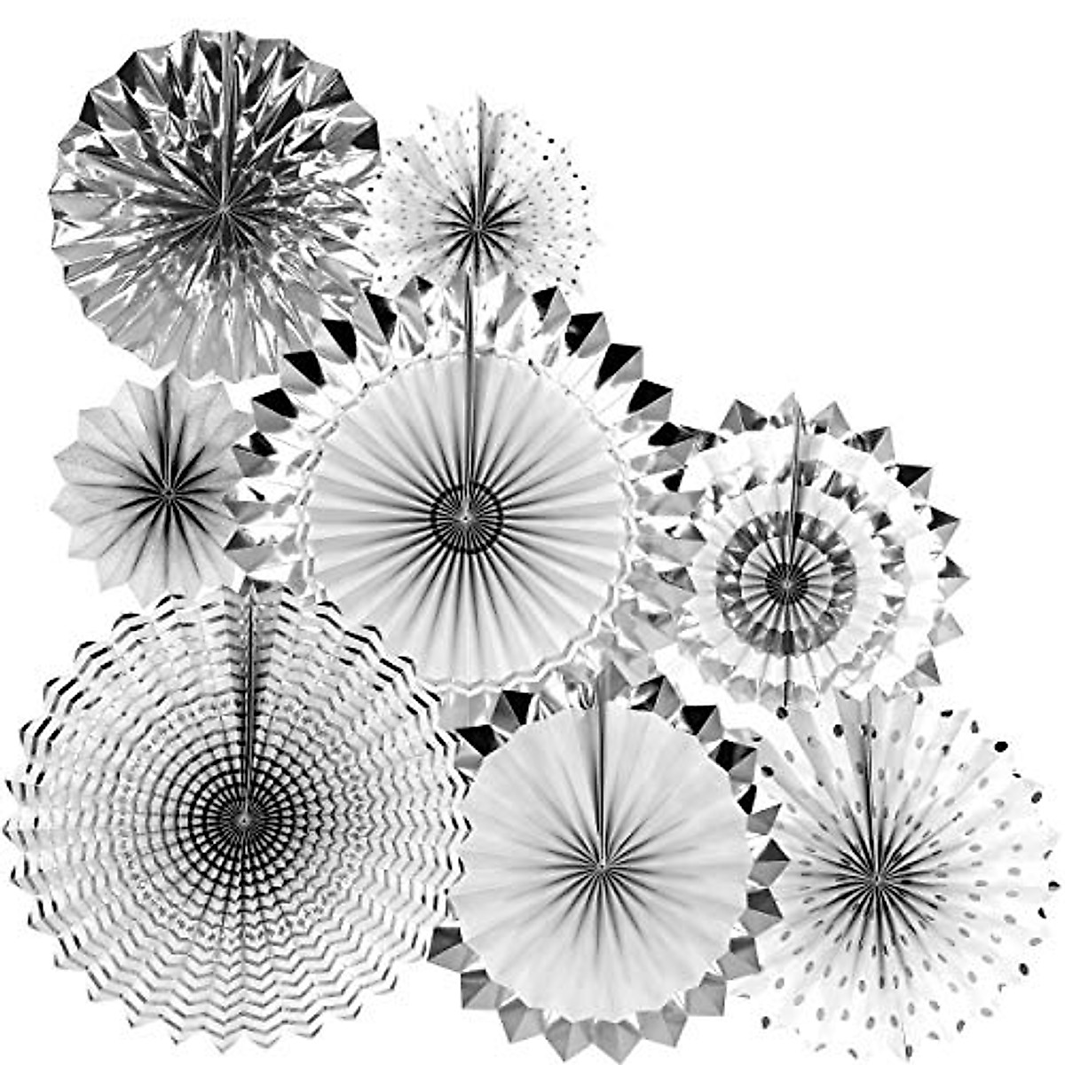 AKIO CRAFT Silver Wedding Party Hanging Paper Fans Decorations Bachelorette Bridal Shower Party Ceiling Hangings Baby Shower Birthday Nursery Party Decorations, 8pc