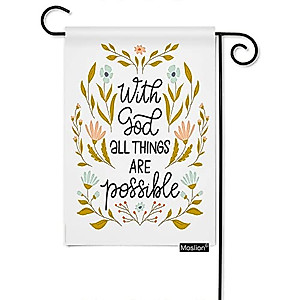 Moslion With God All Things Are Possible Garden Flag Vertical Double Sided Flower Leaf Jesus Inspirational Quote House Flags Home Burlap Banners 12.5x18 Inch for Outdoor Decor Lawn Orange