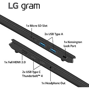 LG Gram 16" WQXGA Ultralight Laptop (2023 New) | 12-Core Intel i7-1260P | 2560x1600 IPS Screen | Backlit Key | Fingerprint | Thunderbolt4 | WiFi 6E | 16GB LPDDR5 RAM | 1TB SSD Storage | Win11 Pro