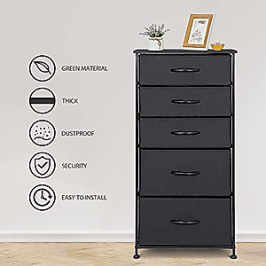 ZenStyle Fabric Dresser with 5 Drawers, Vertical Dresser Storage Tower, Storage Cabinet Organizer Unit for Bedroom, Living Room, Closet, Entryway, Hallway, Nursery Room, Black