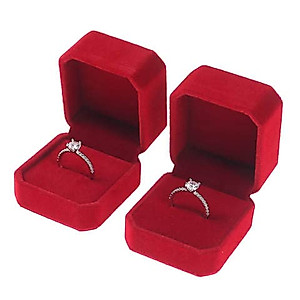 RJ Displays Ring Box for Wedding Valentine Ceremony – 2-Piece Set Red Velvet Ring Box Holds Earrings, Engagement Ring – Protective Ring Display Case for Store Display