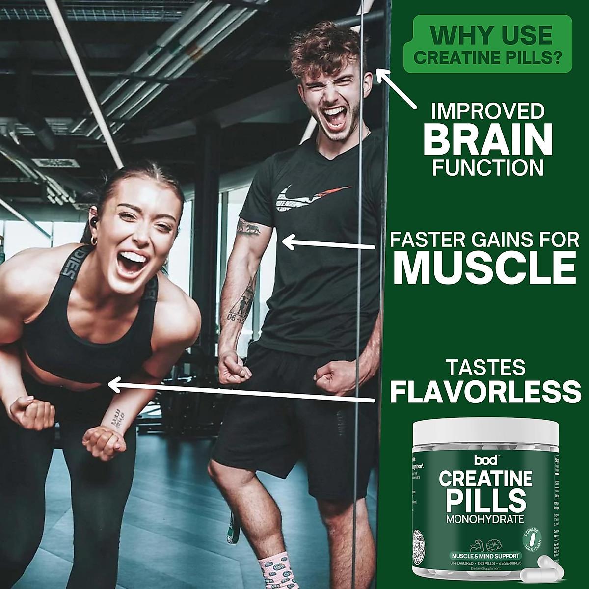 Goba Tea BOD Creatine Monohydrate Pills for Muscle Support, Vegan Pre or Post-Workout Creatine Capsules for Women and Men, 5g Micronized & Instantized Creatine per Serving, 45 Servings, 180 Capsules