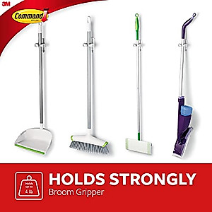 Command Broom and Mop Grippers Wall Hook, Damage Free Hanging Wall Mount Broom and Mop Holder, No Tools Household Cleaning Organizer for Living Spaces, 3 Hangers and 6 Command Strips