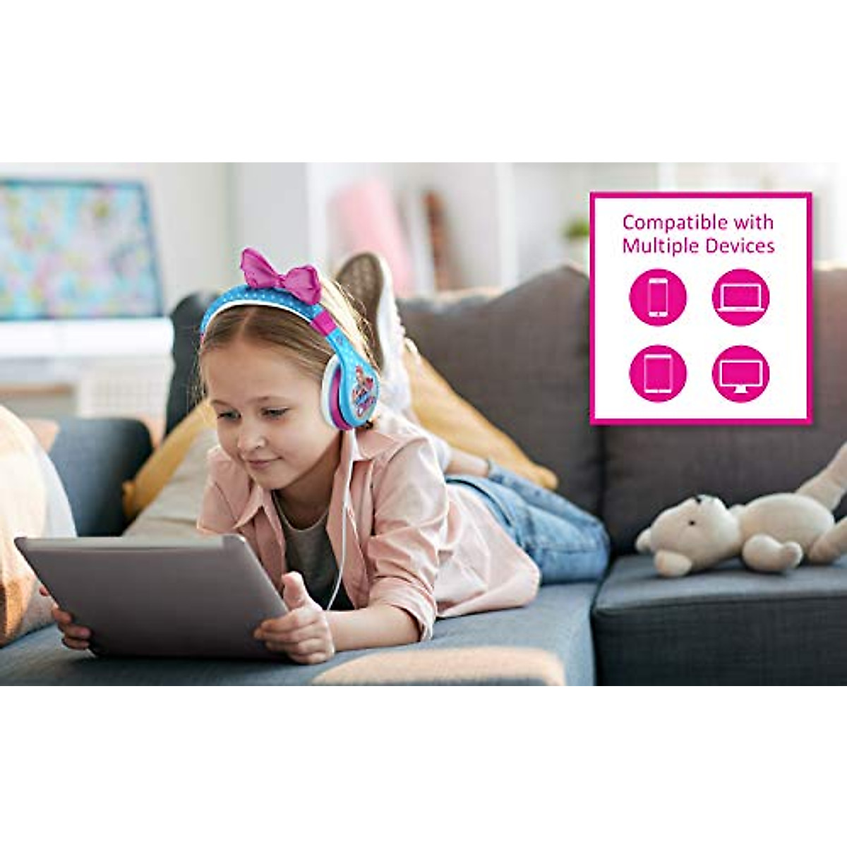 eKids JoJo Siwa Headphones for Kids, Volume Limited Headphones with Parental Controls, Childrens Headphones for School, Home, Travel, Designed for Fans of JoJo Siwa Gifts for Girls