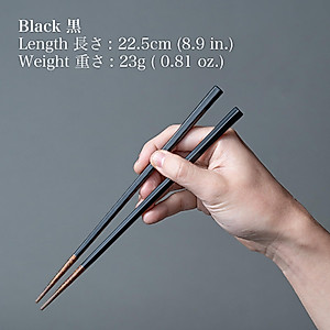 Kasyou Studio URUSHI KENKO chopsticks ( BLACK 8.9 Inch/22.5 cm ) made in japan (Dishwasher compatible) luxury chopsticks reusable japanese style gift set palillos chinos cute