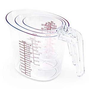 NPYPQ 3 Piece Measuring Cup Set, Includes 1-Cup, 2-Cup, and 4-Cup Clear Plastic Liquid Measuring Cups Easy to Read, Essential Kitchen Tools