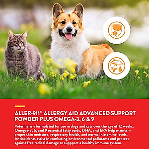 NaturVet Aller-911 Advanced Allergy Aid Formula Powder Plus Antioxidants for Dogs and Cats, 9 oz Powder, Made in The USA
