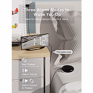 OnLyee Dual Extra Loud Alarm Clock for Heavy Sleepers, Vibrating Alarm Clock with Bed Shaker, 8.7" Large LED Mirror Display, USB Charger, Dimmer, Snooze & Battery Backup