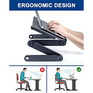 RAINBEAN Adjustable Laptop Desk, Laptop Stand for Bed Portable Lap Desk Foldable Table Workstation Notebook Riser with Mouse Pad, Ergonomic Computer Tray Reading Holder Bed Tray Standing Desk